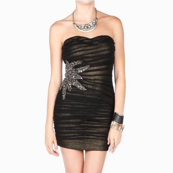 Nikibiki | Dresses | Nikibiki Blackgold Beaded Strapless Sweetheart Top ...